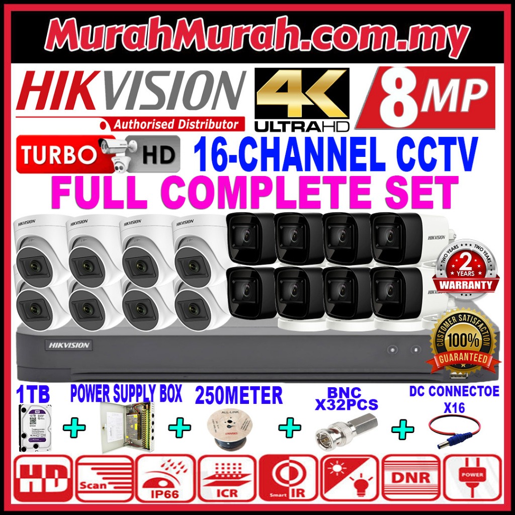 HIKVISION 8MP Full Set 🌟16-CHANNEL🌟 Full HD 2160P HIK CCTV 8.0MP 16CH ...