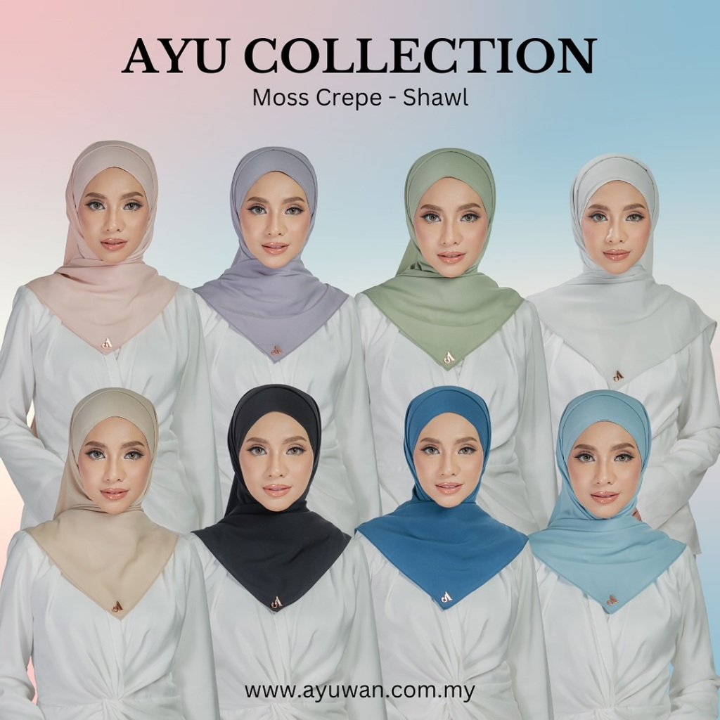 Tudung Shawl Moss Crepe 180cm Panjang Ayuwan Koleksi Ayu-Solid Plain ...