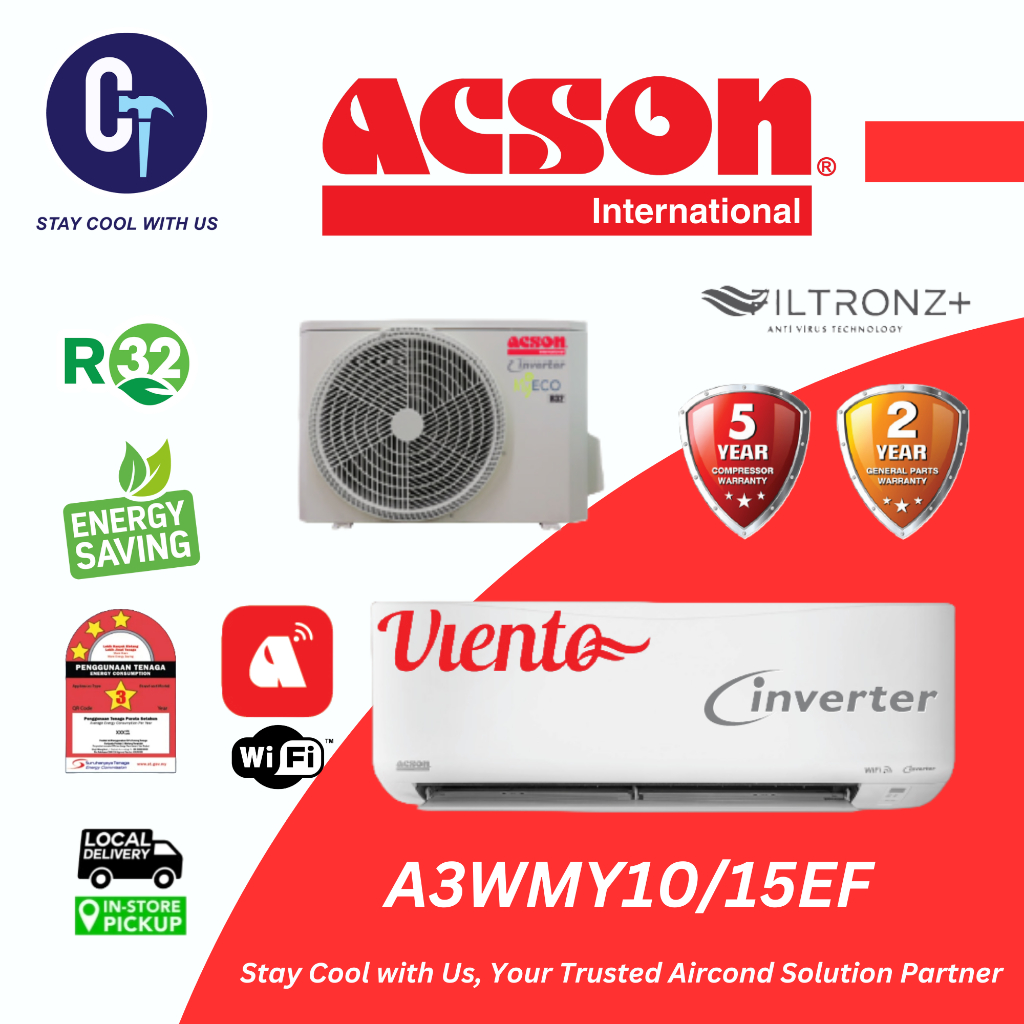 ACSON R32 - A3WM Non Inverter / Inverter 5 AVO Series Air Conditioner ...