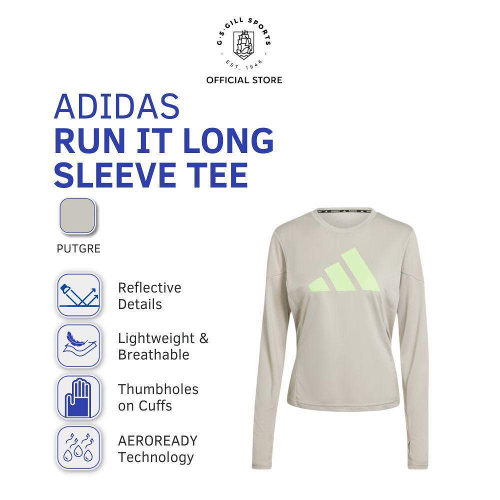 Adidas Run It Long Sleeve Tee IN0127 Women Sports Shirt 100% Polyester ...