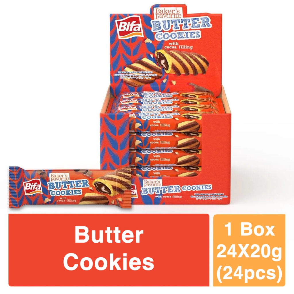 Bifa Butter Cookies with Cocoa Filling 20g 1 Box (Pack of 24) | Shopee ...