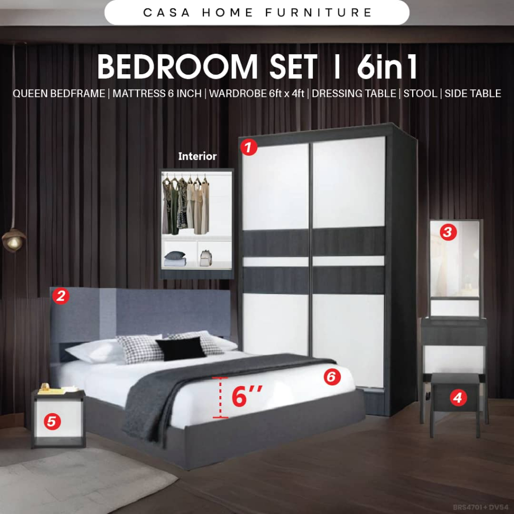 SIAP PASANG Bedroom Set 4x6 | Almari Baju | Divan | Katil Queen Size ...