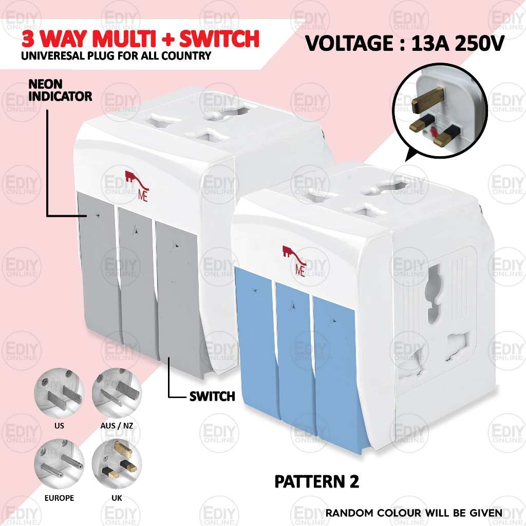3 WAY ADAPTOR ADAPTER SWITCH USB SOCKET OUTLET PLUG EXTENSION WALL ...