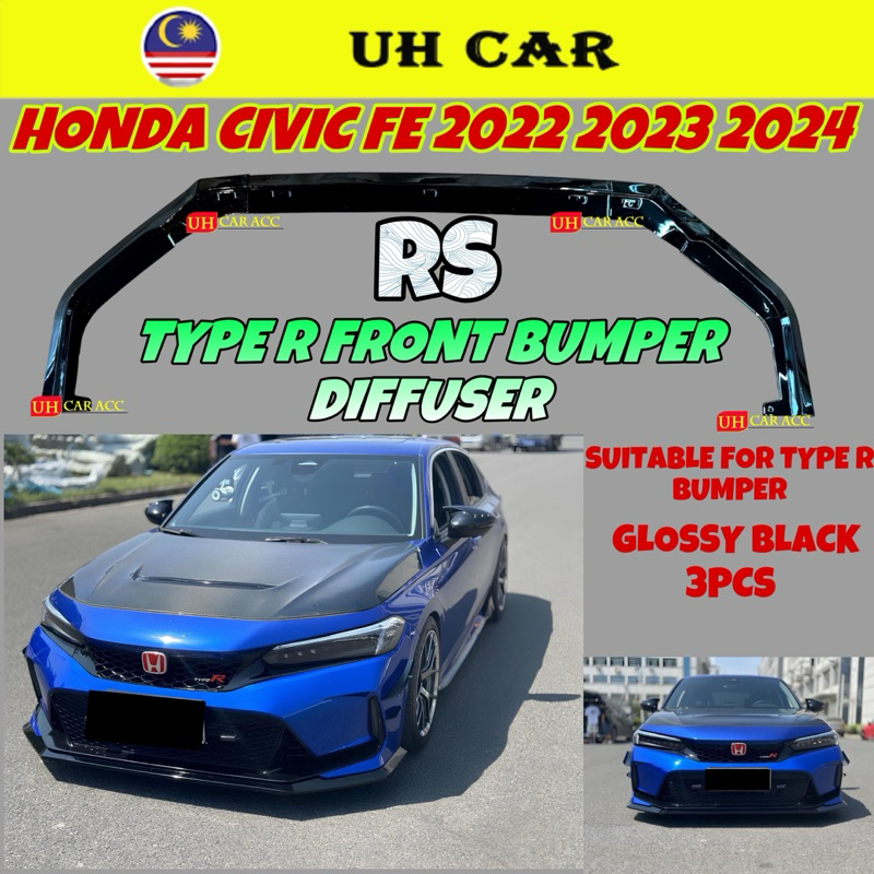 (RS DESIGN FLAT) Honda Civic FE 2022 2023 2024 PP Type R Front Bumper Diffuser Lip Skirt ...