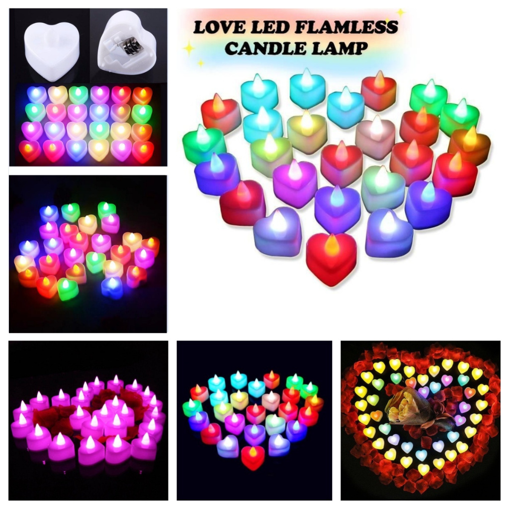 Love Heart Shaped LED Light Romantic Candle Flameless Wedding Birthday ...