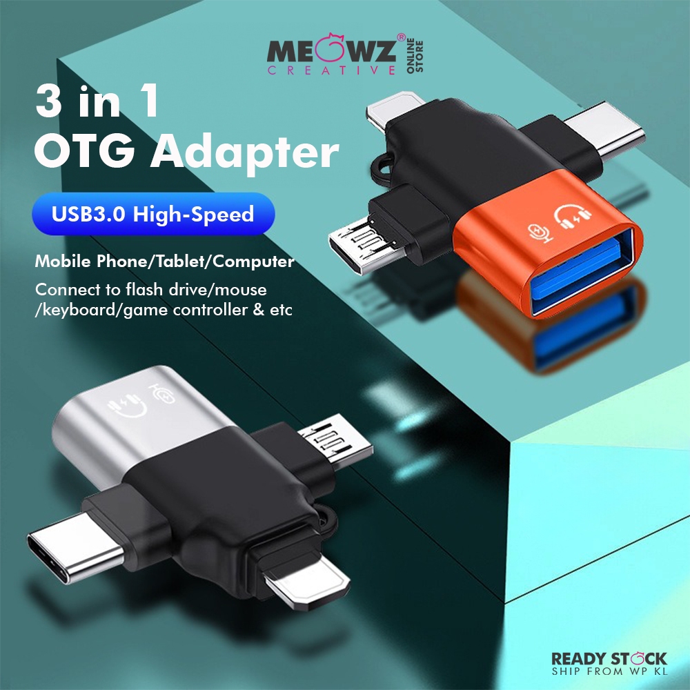 3 in 1 USB3.0 OTG Adapter Type-C / Micro / iP L 8-pin to Connect to ...