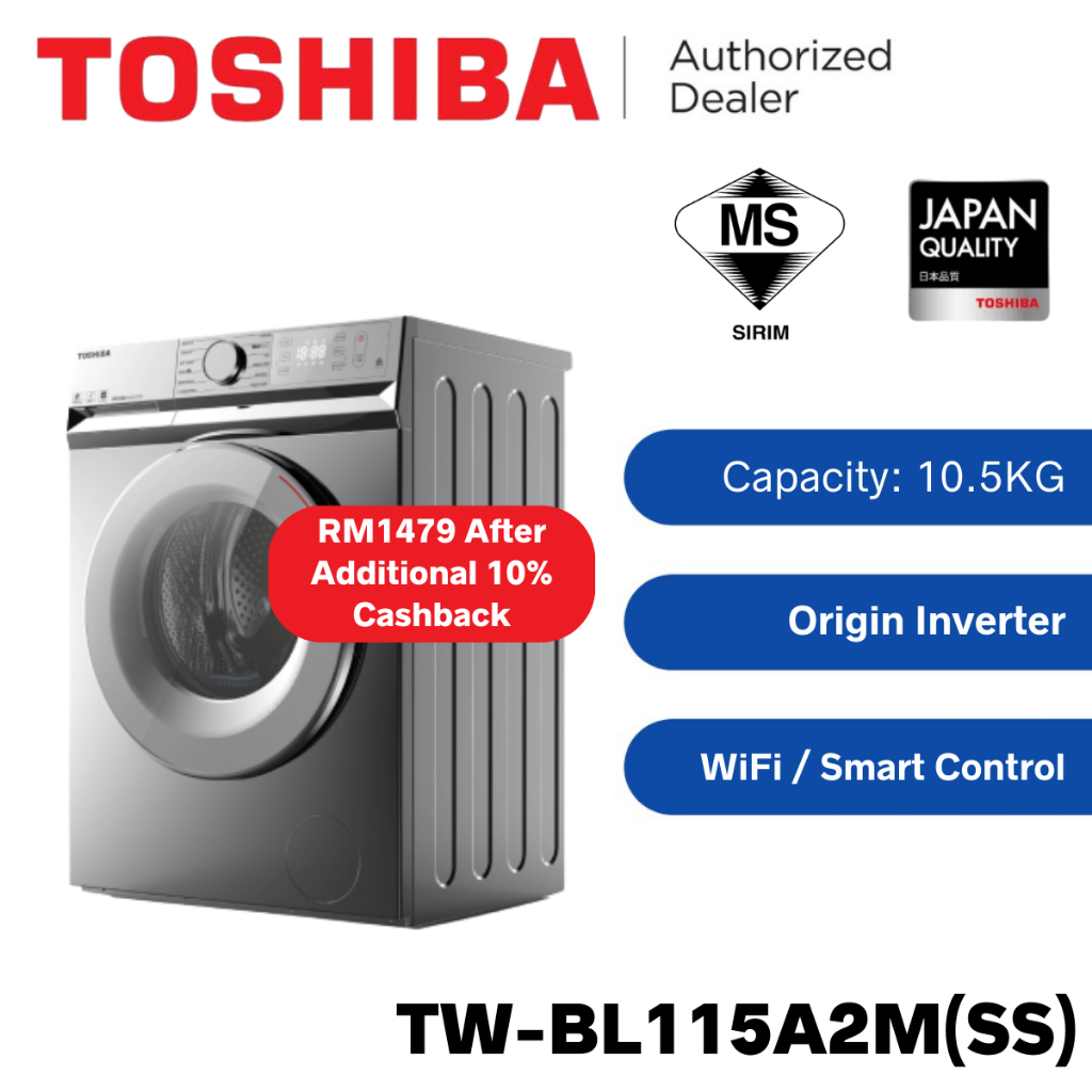 Toshiba 10.5KG Origin Inverter Front Load Washing Machine TW-BL115A2M(SS) | Shopee Malaysia