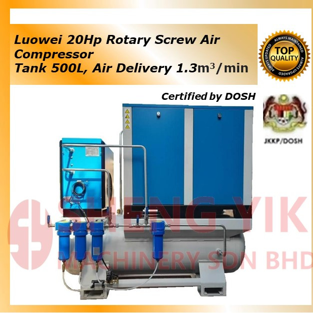 Shengyik Luowei 20Hp Rotary Screw Air Compressor c/w Refrigerated Air Dryer Pre-Filter and after ...