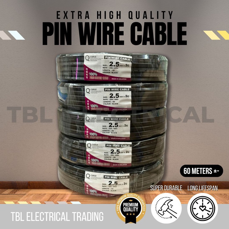 🔥100% Full Copper🔥2.5mm 2 Core PIN WIRE Cable (Twin Flat) PVC Insulated ...