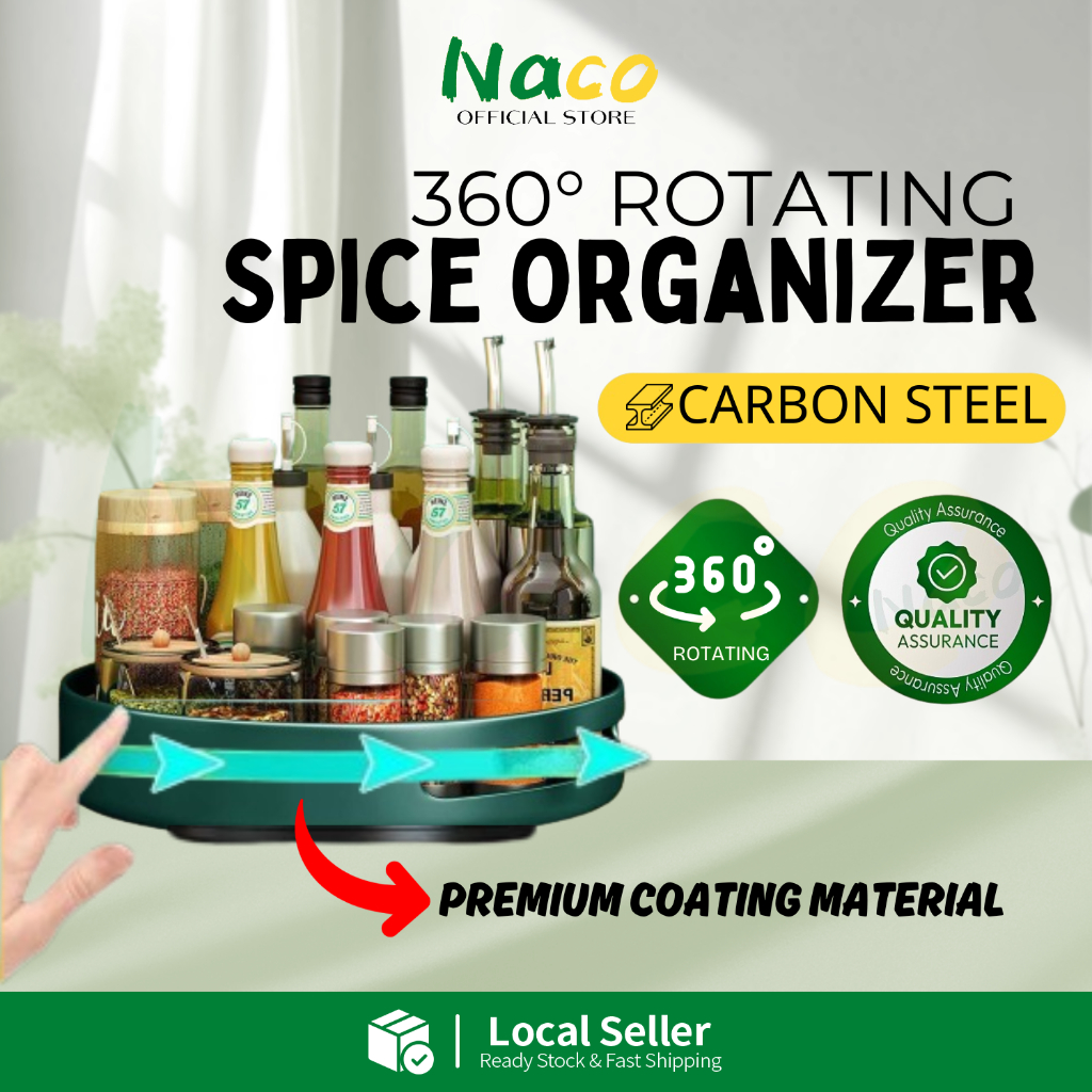 Carbon Steel Rotating Spice Rack 360° Spin Spice Organizer Kitchen With ...
