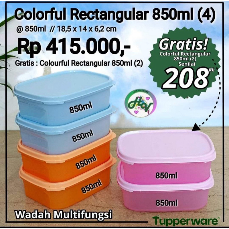 (Clearance) Tupperware Colorful Rectangular/Modular Mates 850ml (1pcs ...