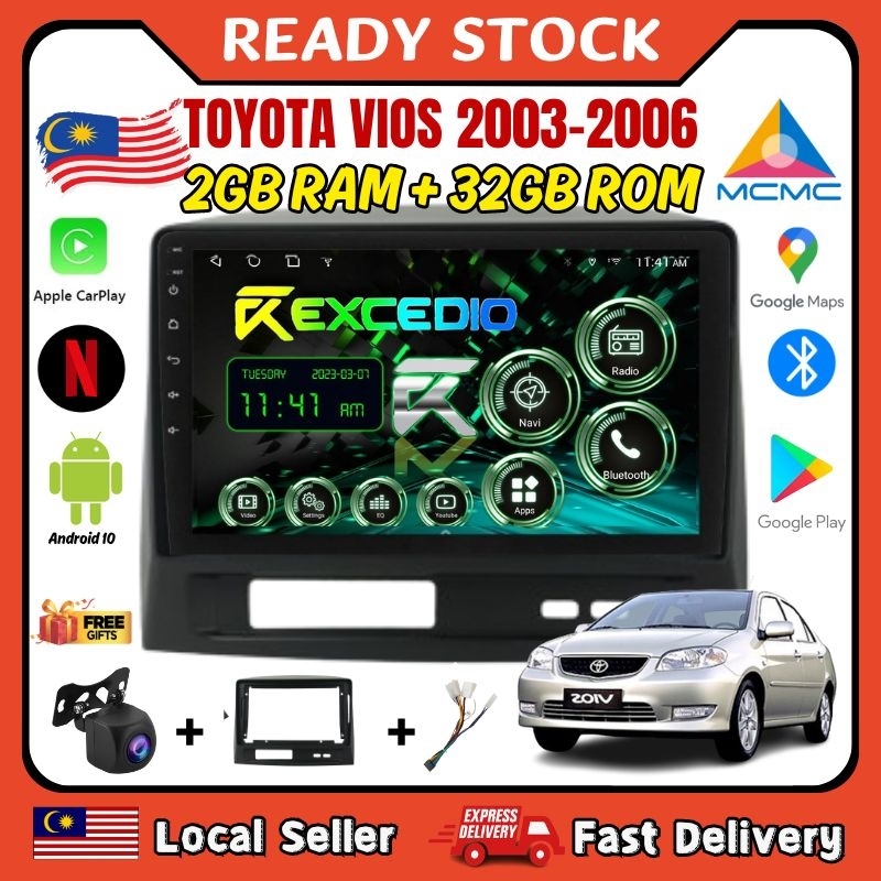(Free Reverse Camera)1 Set Toyota Vios 2003-2006 Android Player QLED ...