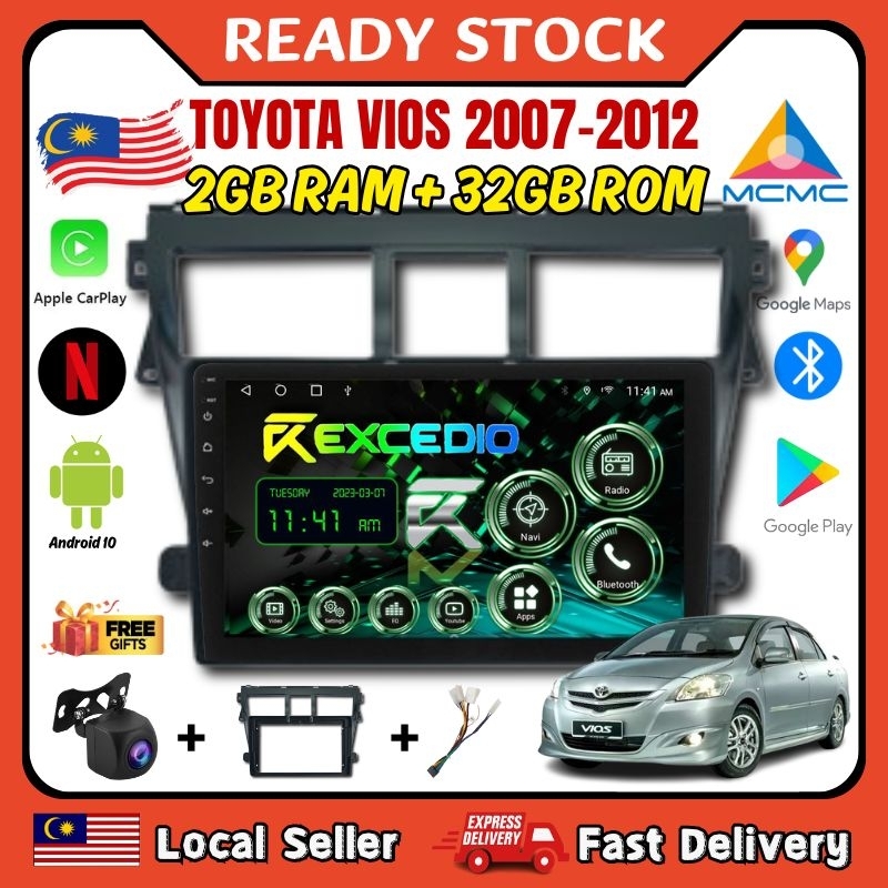 (Free Reverse Camera)1 Set Toyota Vios 2007-2012 Android Player QLED ...