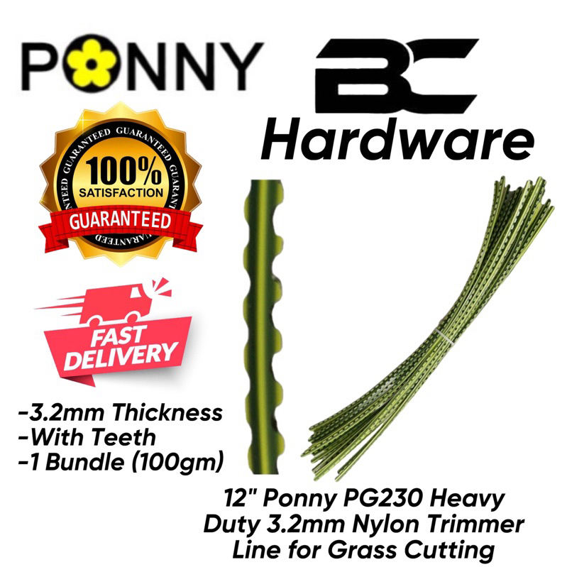 3.2mm x 12" PONY Brush Cutter Trimmer Line / Tali mesin rumput / Nylon ...