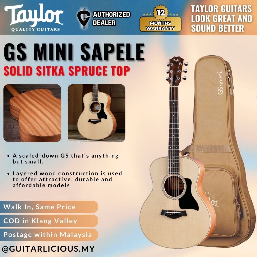 TAYLOR GS Mini Acoustic Guitar with Bag , Natural Sapele ( GSMINI / GS ...