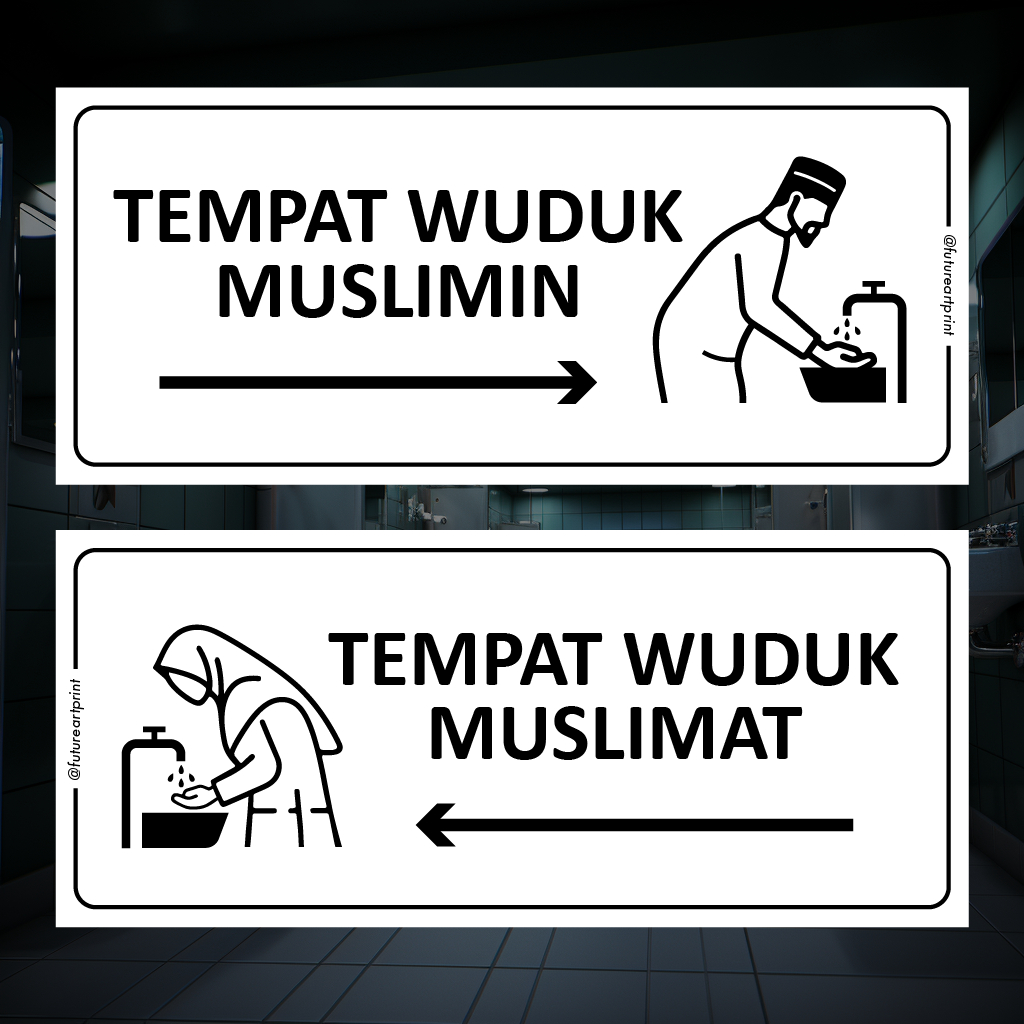 Tempat Wuduk Wudhu Wudu Muslimin Muslimat. Sticker Sign Signage Arrow ...