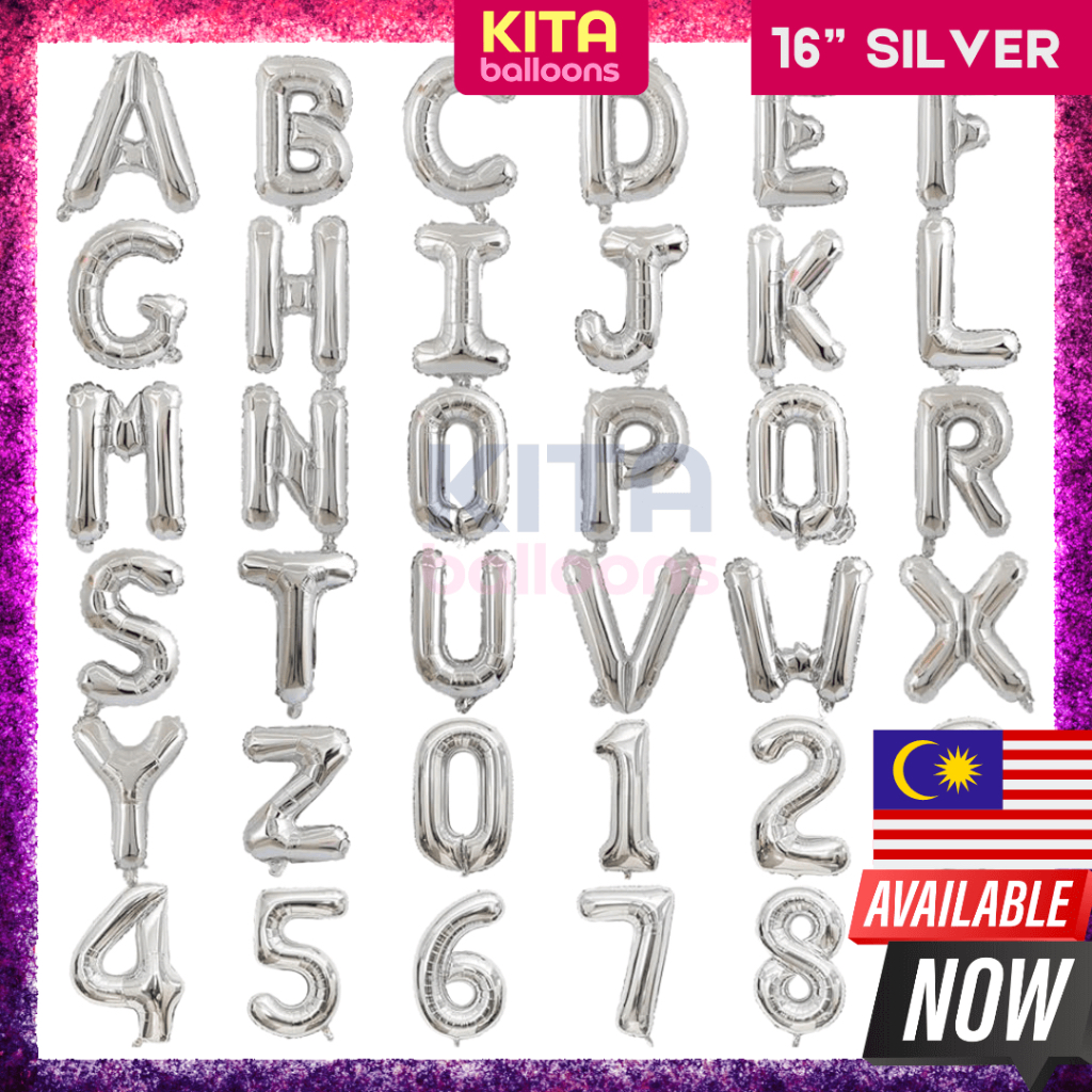 [16 Inch] - Silver Alphabet Balloon & Number Ballon ABC Letters Belon ...