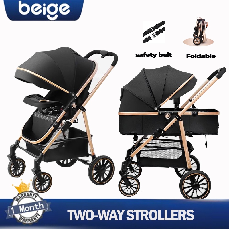 Beige Premium Stroller baby 5 in 1 Baby Stroller 2 Way Facing Stroller Compact Folding Baby ...