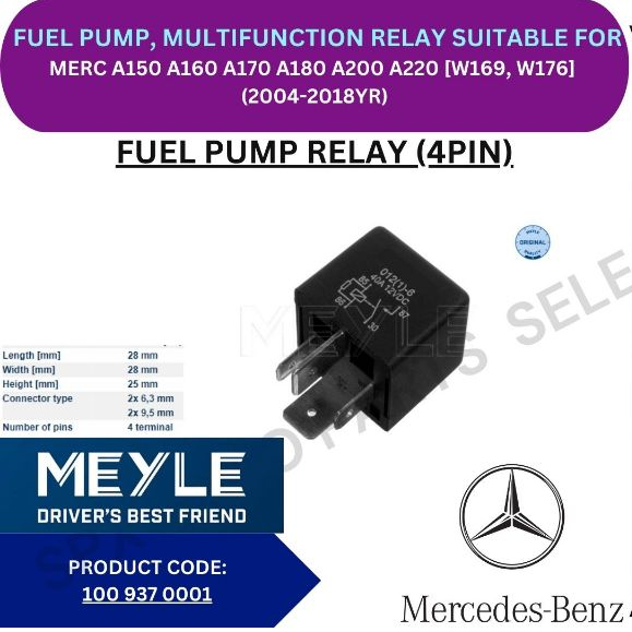 FUEL PUMP RELAY, MULTIPURPOSE RELAY (4PIN) FOR MERC A150 A160 A170 A180 ...