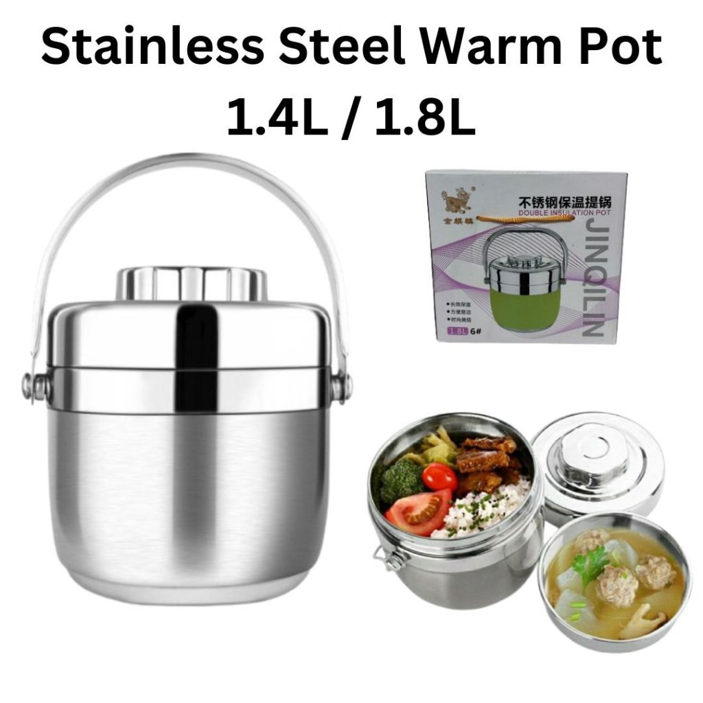 Two Layer 304 Stainless Steel Handle Warm Pot Food Container | Shopee ...