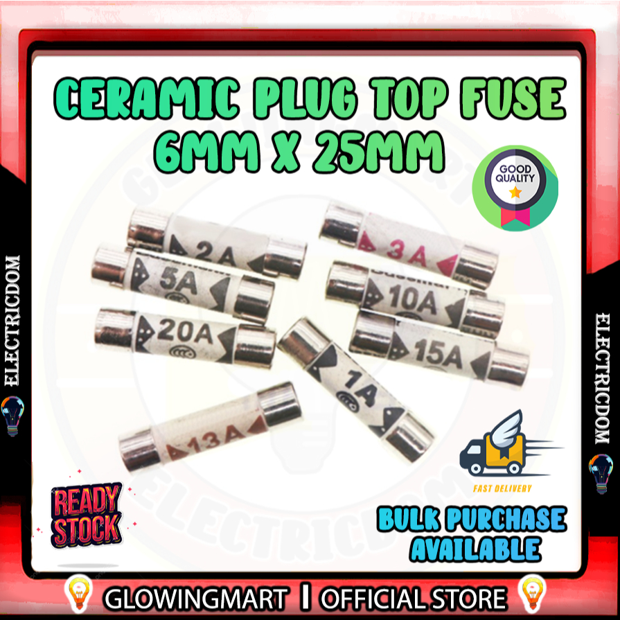 Ceramic Fuse 1PCS UK Plug Top Fuse 3A/5A/10A/13A/15A (6MM x 25MM ...