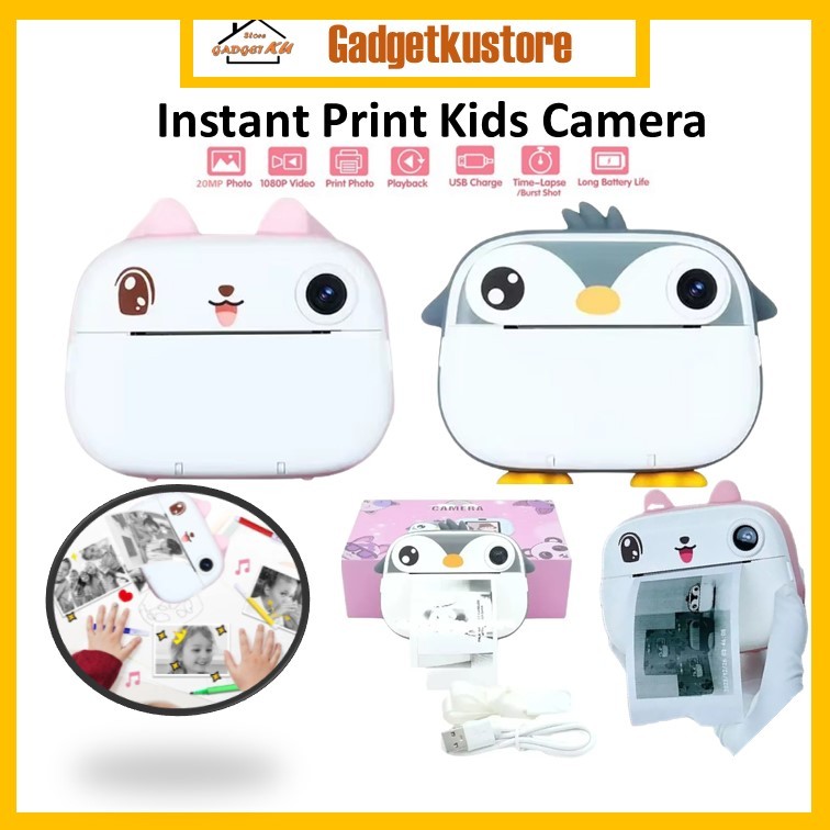 20MP Cute Kitty Penguin Dual Camera Instant Print Digital Camera for ...