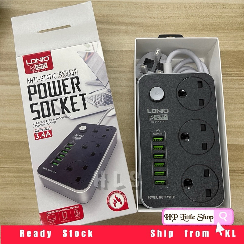 LDNIO 3.4A Power Socket with 3 AC + 6 USB SUPER FAST Charger Adapter ...