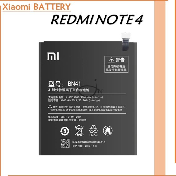 Battery for REDMI NOTE 4 MODEL CODE :BN41 High Quality Battery Bateri ...