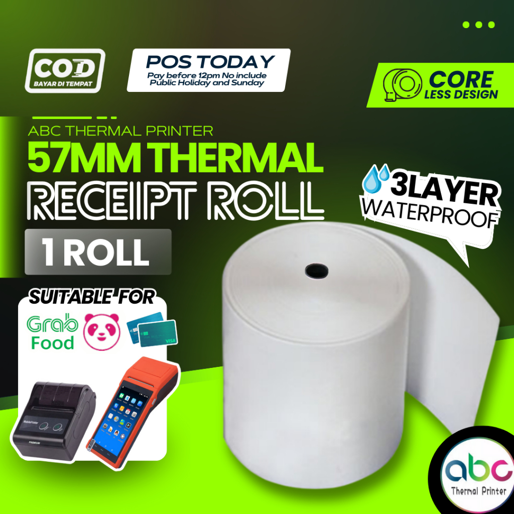 ( 1 Roll 57X40MM )Thermal Receipt Paper Coreless 57mm x 40mm Printer ...