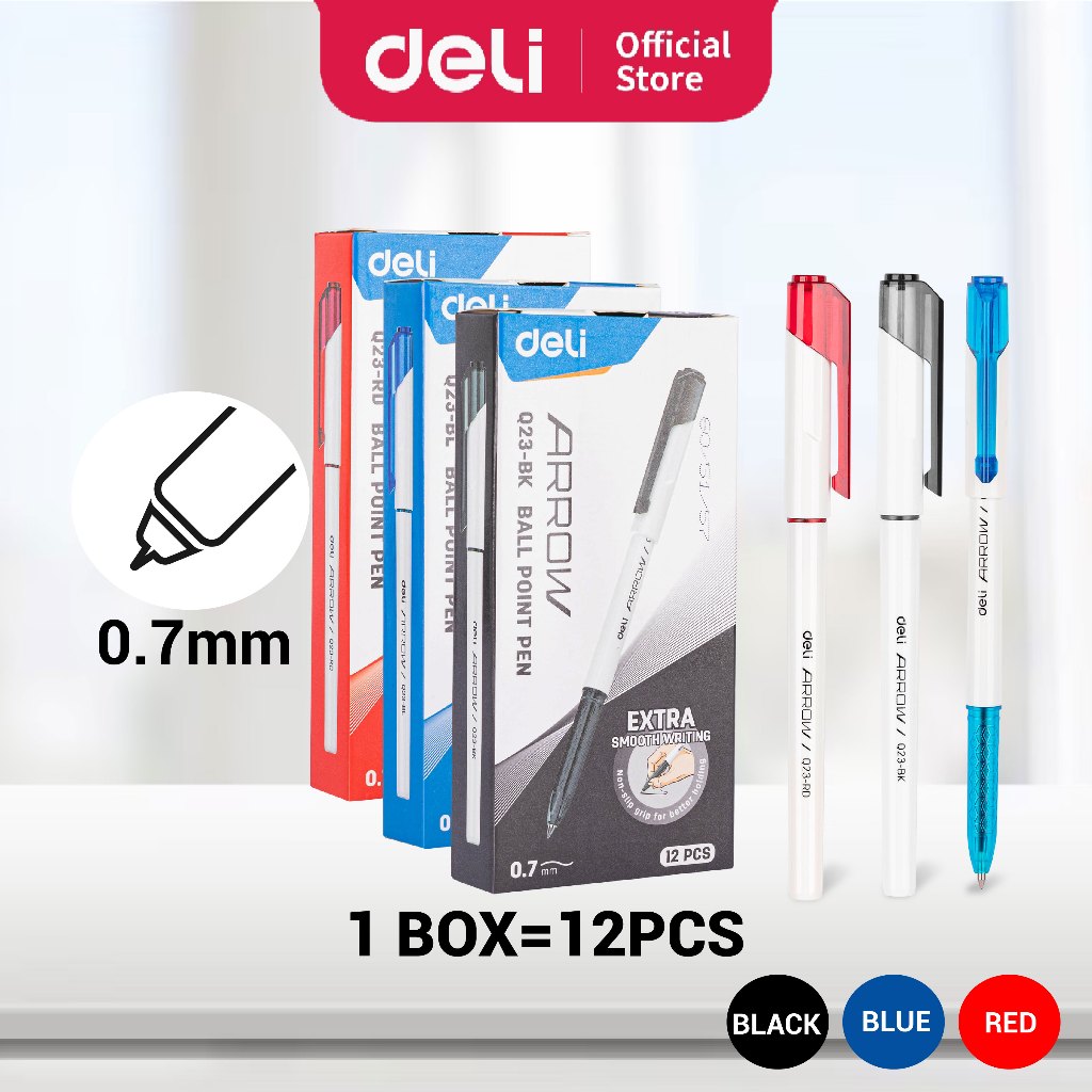 Deli Arrow Ball Point Pen Extra Smooth Writing Non-Slip Grip 圆珠笔 [1 box ...