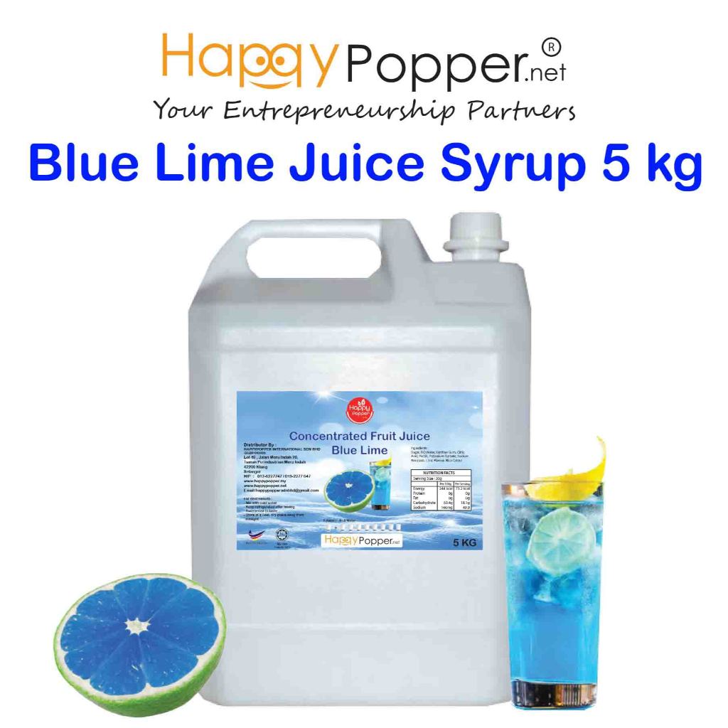 HAPPYPOPPER Blue Lime Fruit Juice Concentrated Syrup 5kg For Commercial ...