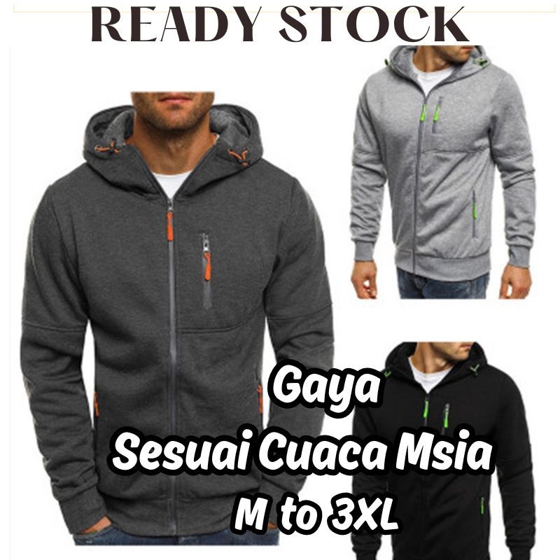 Malaysia Ready Stock Men Long Sleeve Jogging Sweater Zipped Jacket ...