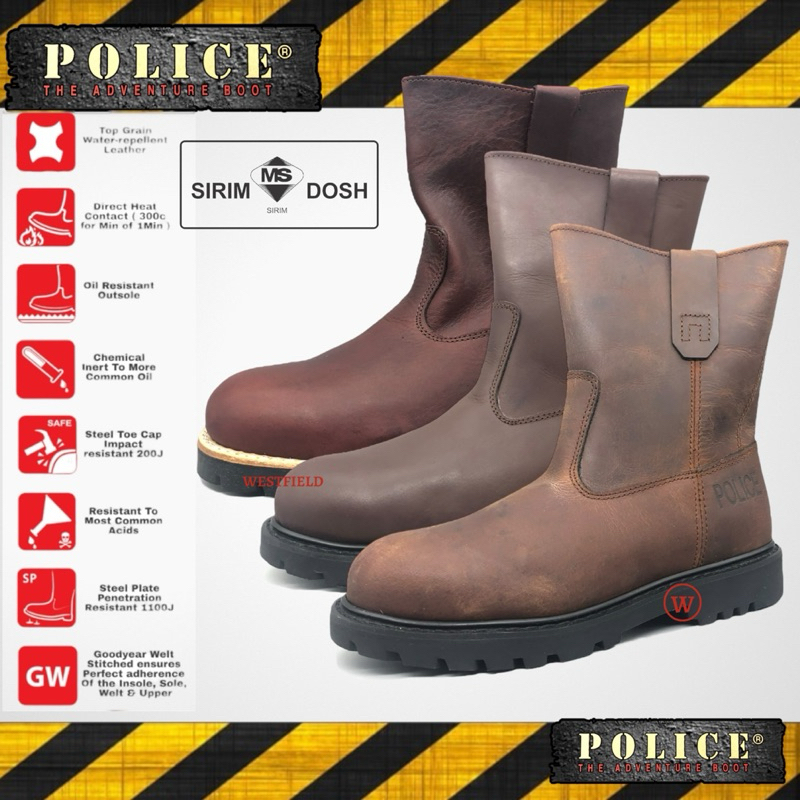 Police® Men’s Premium Leather 9" Sirim & Dosh Approved B Shape Steel ...