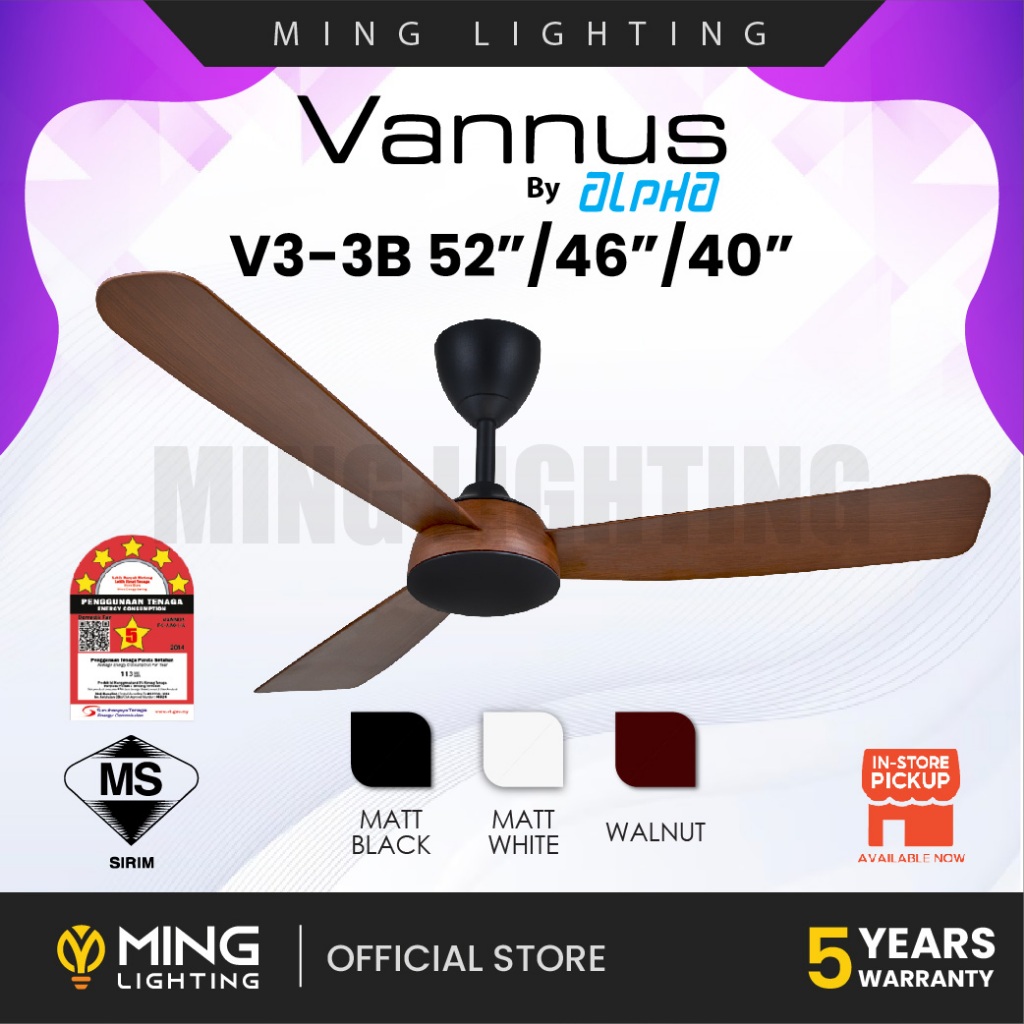 (Sirim) ALPHA VANNUS Ceiling Fan V3 52" 46" 40" Remote Control 8+8 ...