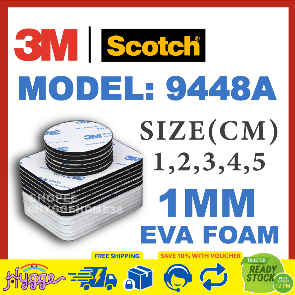 3M 9448A 1MM EVA Foam Double Sided Strong Tape Custom Cut Round Cube White Black 10/20/30/40 ...