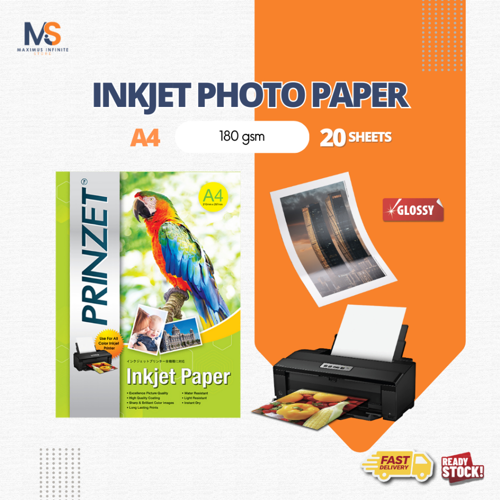 [GLOSSY] A4 180gsm / 20 sheets / PRINZET Super Glossy Inkjet Photo ...