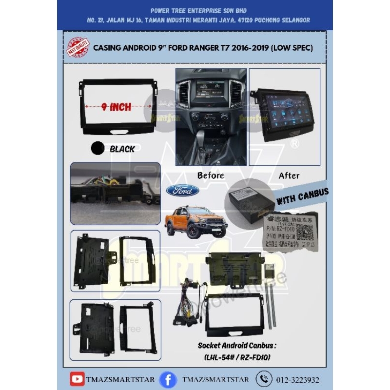Android Player Casing 9" Ford Ranger T7 2016-2019 (Low Spec) | Shopee ...