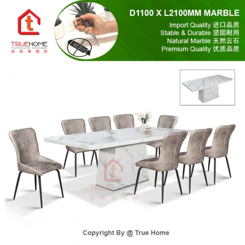 NOVIA Marble Dining Set/1+8/7FT Rectangle Marble Table/Chair:Metal ...