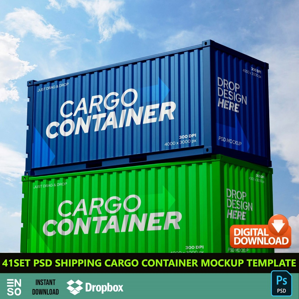 41-Set PSD Shipping Cargo Container Mockup Template Files | PHOTOSHOP ...