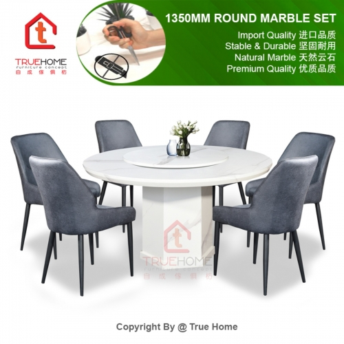 COSTCO MT055A/C4114G Dining Set 1+6/4.5FT Round Marble Table c/w ...