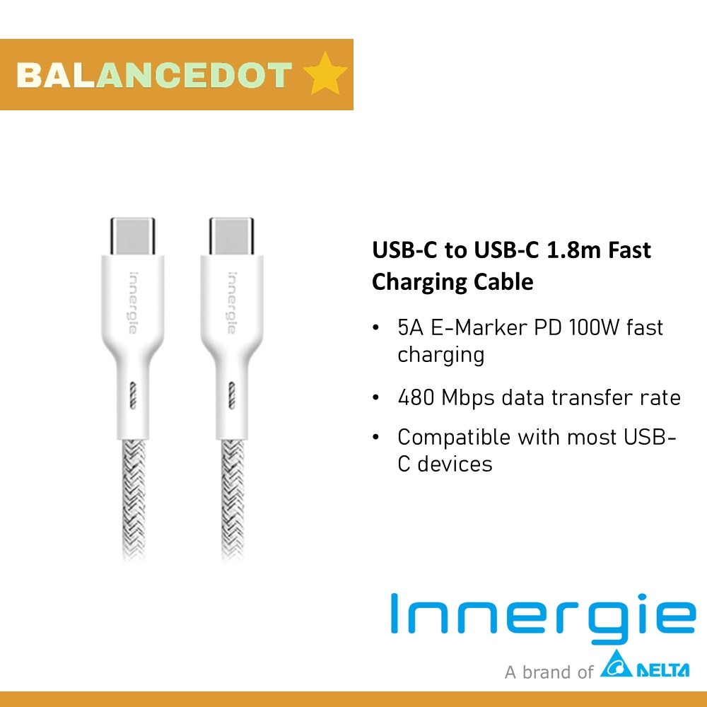 Innergie C-C 1.8meter Type C to Type C Cable 5A PD100W Fast charging ...