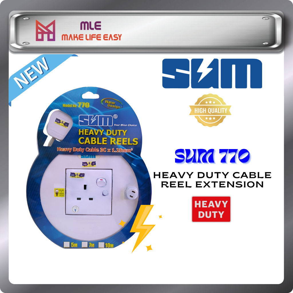 SUM 770-5M/7M/10M - Heavy Duty Cable Reel Extension (5 Meter)/ (7 Meter ...