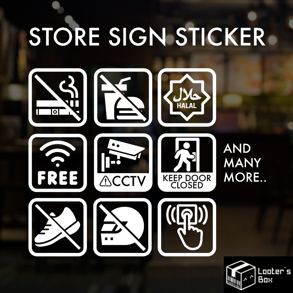 Store Sign Door Sticker White Signage Decal Pelekat Kedai Home Office ...