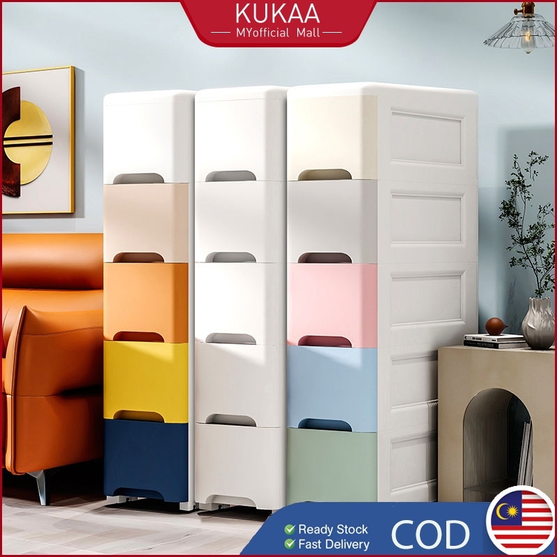 Kukaa 5 Tier Plastic Drawer Storage Cabinet With Wheesls Almari Rak ...