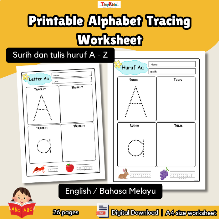 W011 PDF Printable Alphabet Worksheet Letter Practice Tracing Writing ...