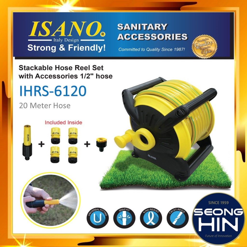 ISANO 20 Meter Hose Reel Set With Accessories 1/2" Hose IHRS6120 ...