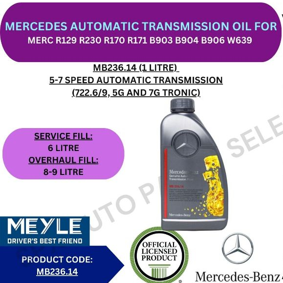 MERCEDES GENUINE TRANSMISSION OIL (AUTO) (1 LITRE) FOR MERC R129 R230 ...
