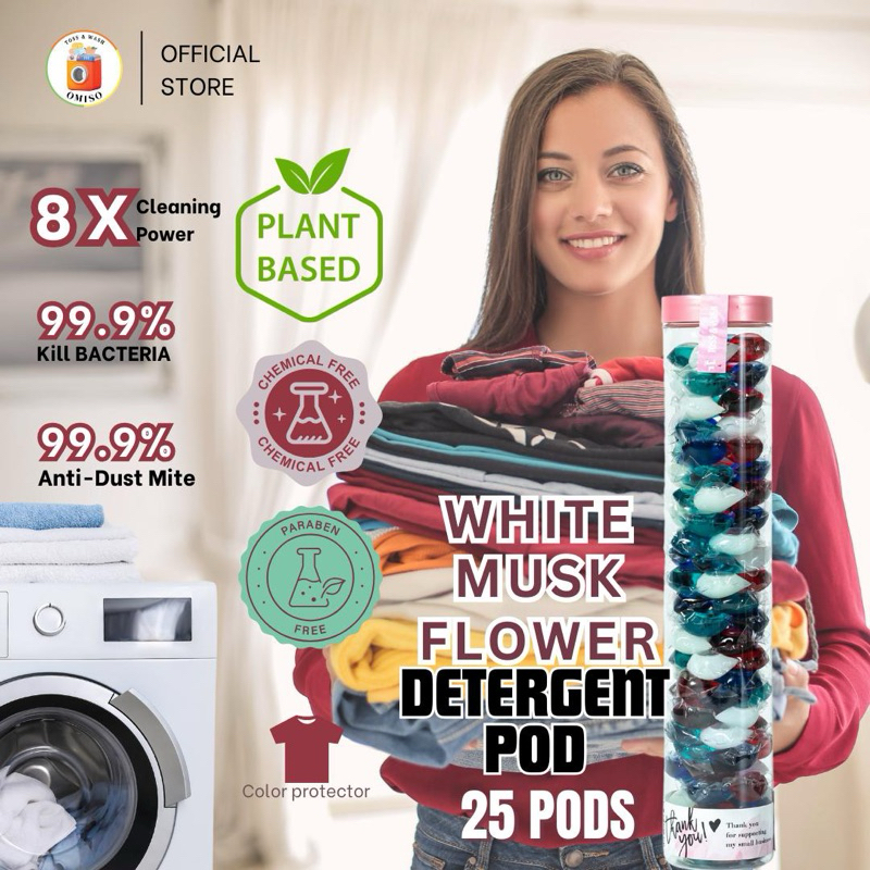 Omiso White Musk Flower Scented Laundry Detergent Biodegradable Pods (12g x 25pods) | Shopee ...