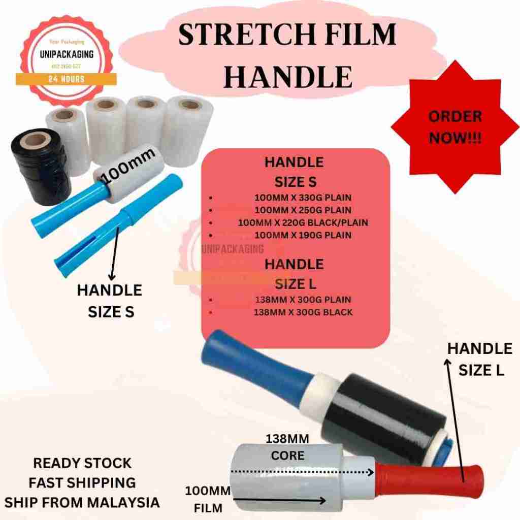 Handiwrap Mini Stretch Film with Handle Baby Roll 100mm /138mm Black ...