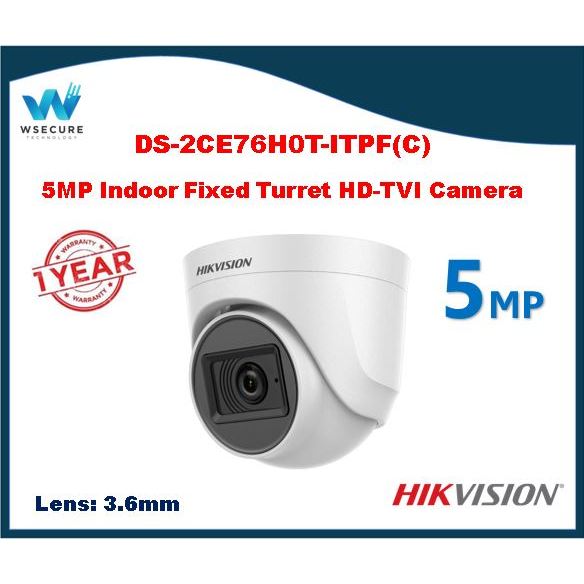 HIKVISION 5MP Indoor Fixed 3.6mm Turret HD-TVI CCTV Camera - DS-2CE76H0T-ITPF(C) | Shopee Malaysia